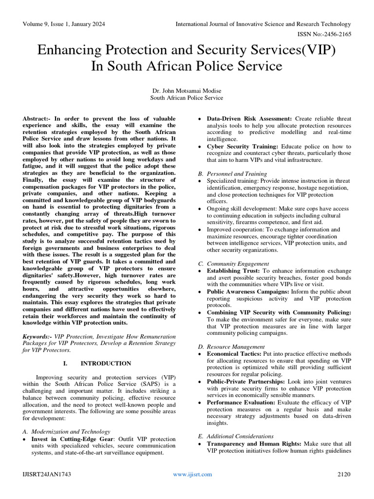 Enhancing Protection and Security Services(VIP) In South African Police ...