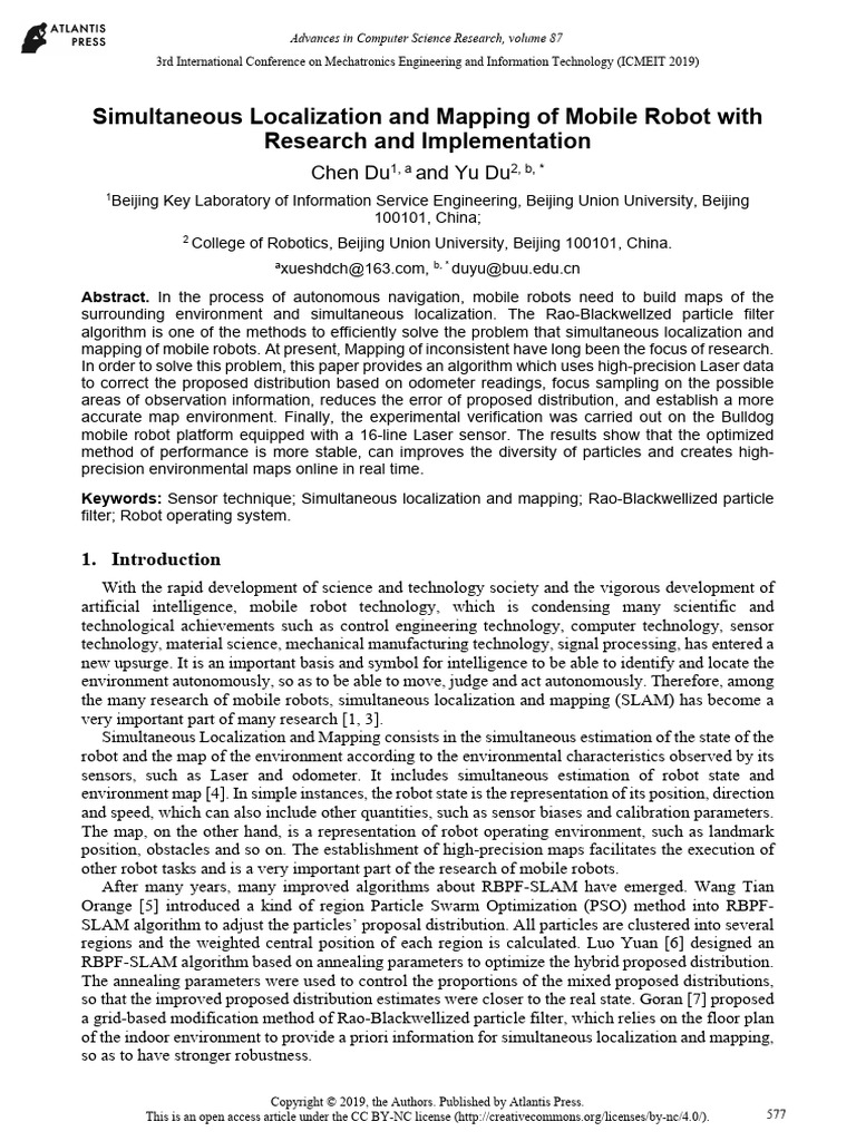Simultaneous Localization and Mapping of Mobile Robot With Research and Implementation | PDF ...