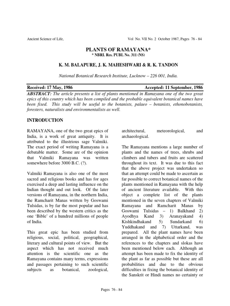 Plants of Ramayana | PDF | Ramayana | Botany
