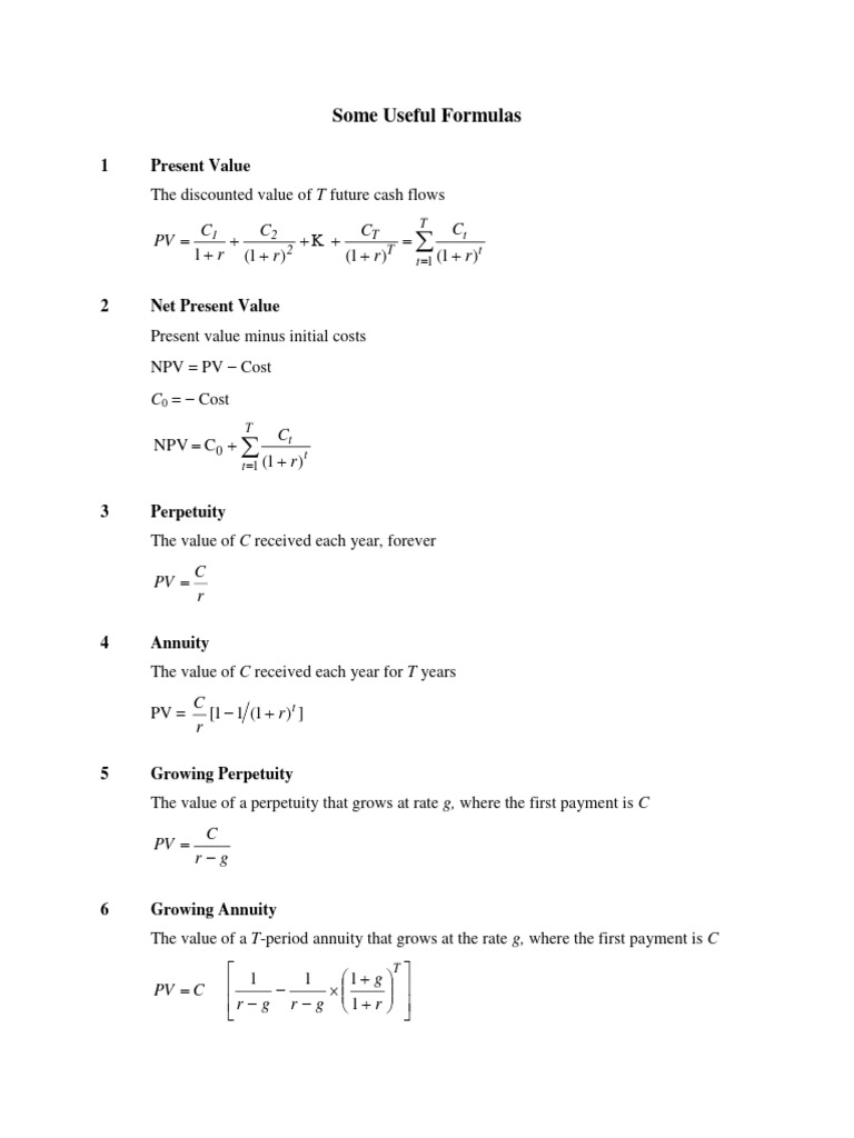 Ross Formula - Card Sheet | PDF | Net Present Value | Present Value
