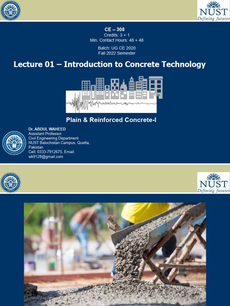 CE 308 Introduction To Concrete Technology | PDF | Concrete | Cement