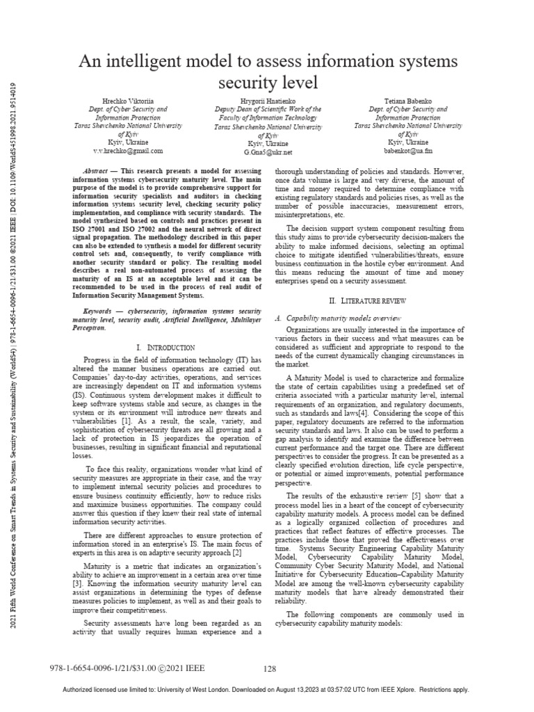 An Intelligent Model To Assess Information Systems Security Level | PDF ...