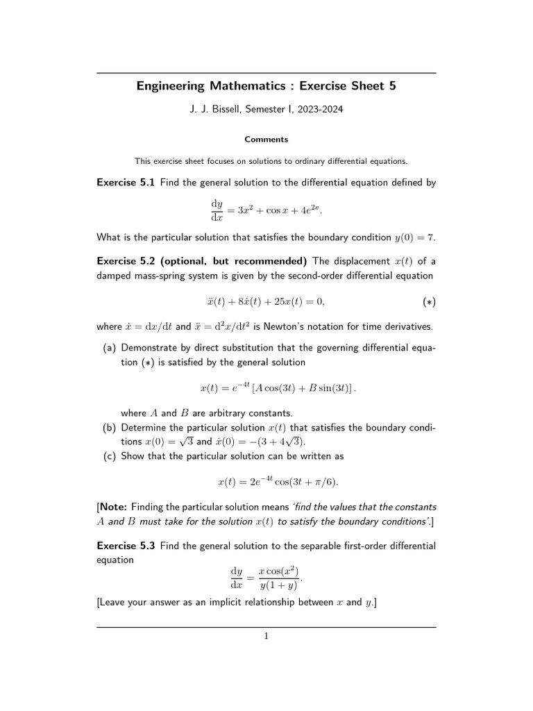Exercise Sheet 05 2 | PDF | Ordinary Differential Equation | Differential Equations