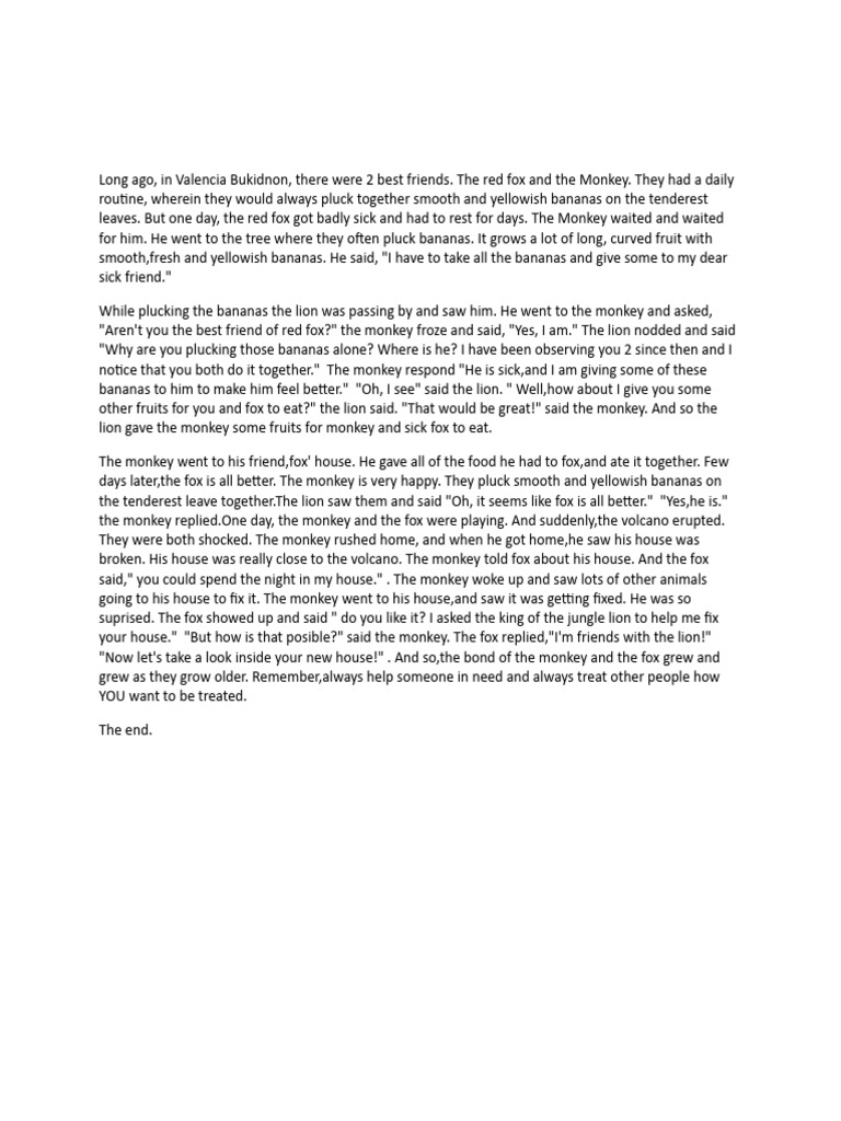 The Fox and the Monkey's Friendship | PDF