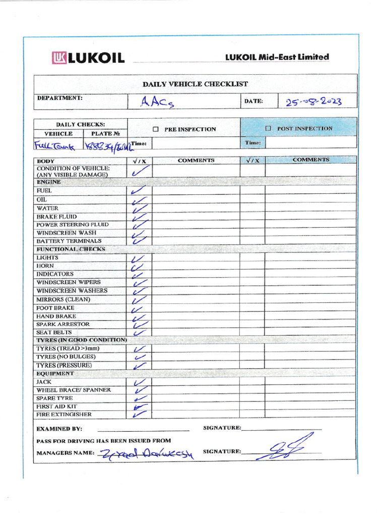 AACs Vehicles Checklist | PDF