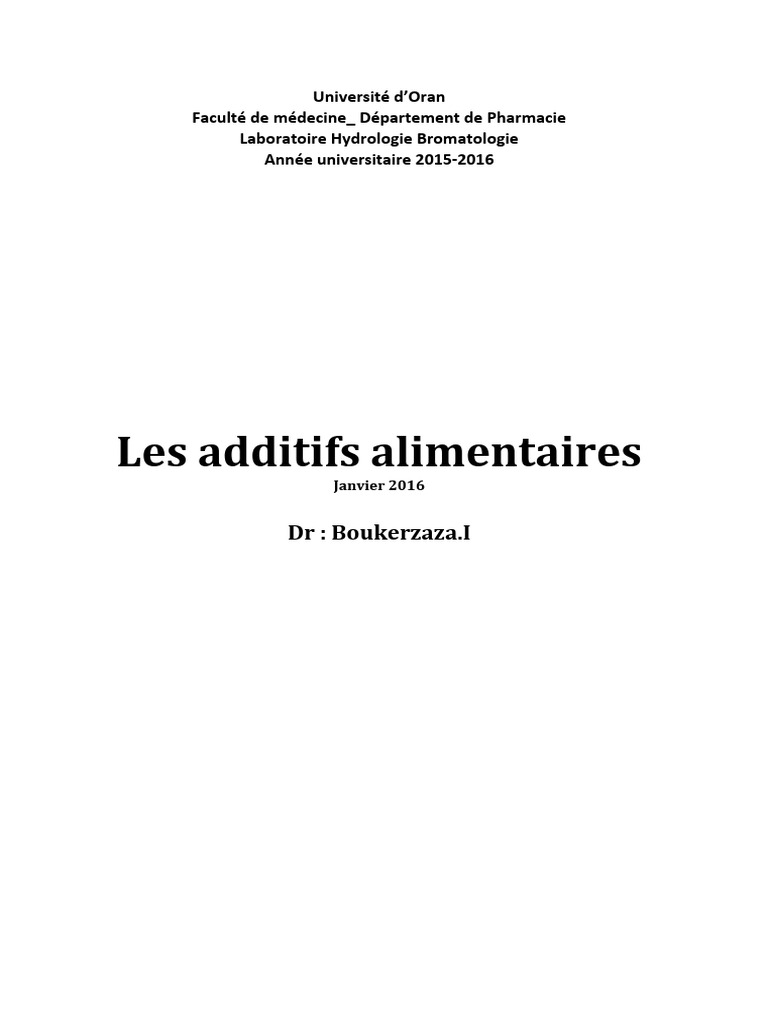 Additifs alimentaires : risques et classifications | PDF | Nourritures ...