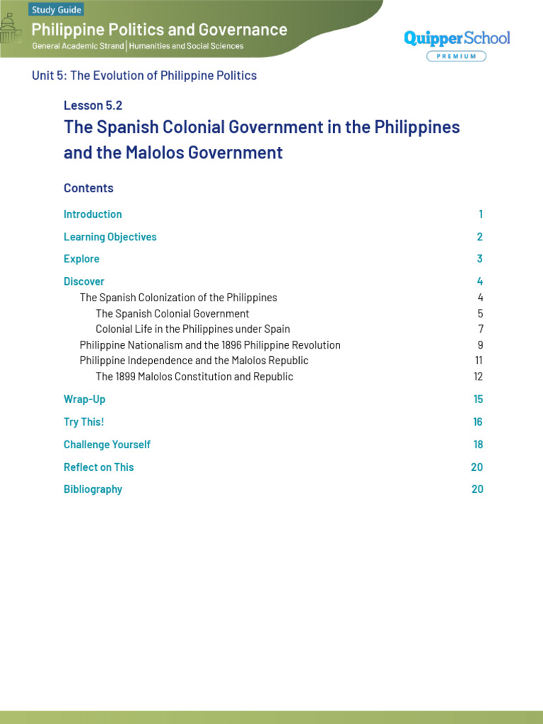 5.2 The.-5.2 The Spanish Colonial Government in The Philippines and The Malolos Government-01 | PDF
