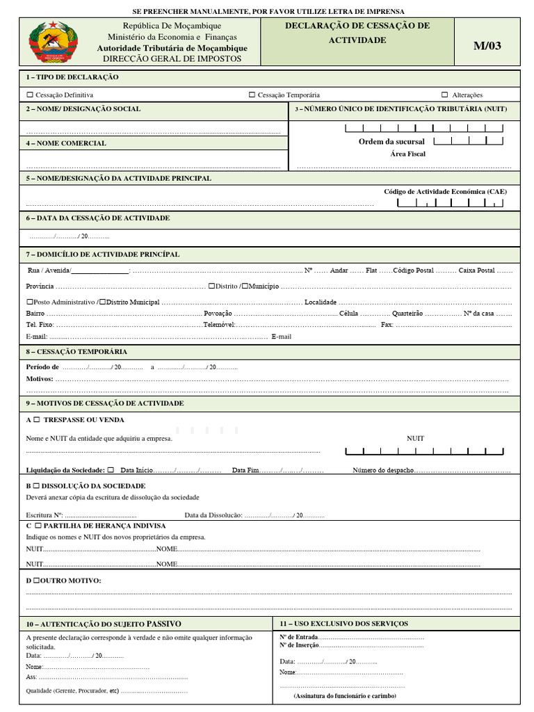 M03-Cessacao de Actividade | PDF
