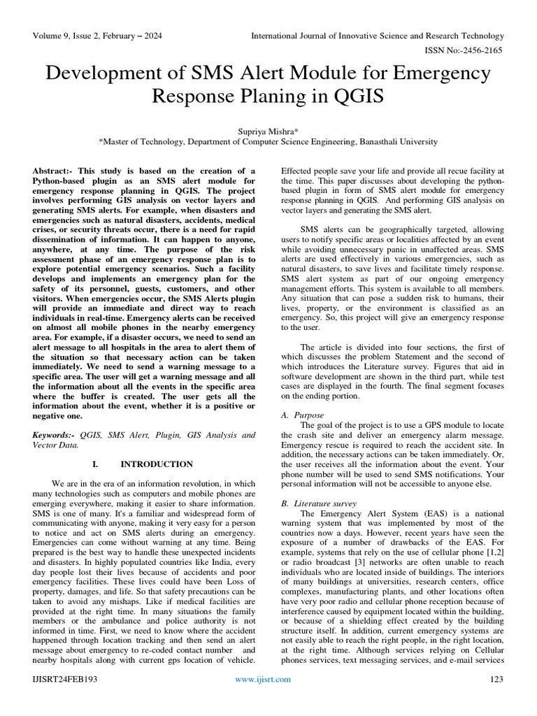 Development of SMS Alert Module for Emergency Response Planing in QGIS ...