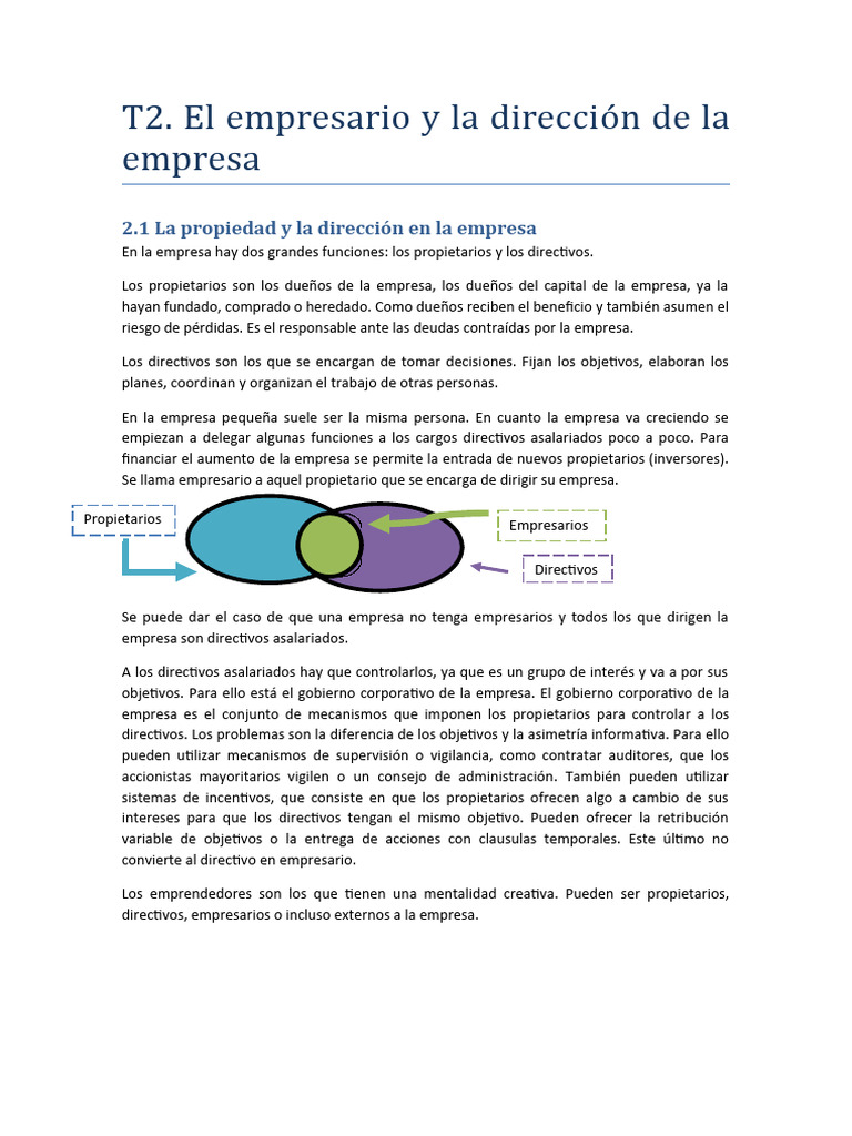 RT2 El Empresario y La Direccion de La Empresa | Descargar gratis PDF | Iniciativa empresarial ...