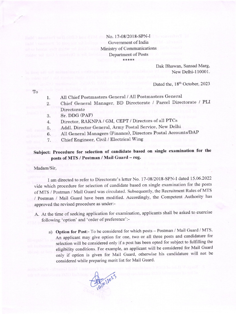 Single Exam For The Posts of MTS Postman Mailguard | PDF | Freight ...