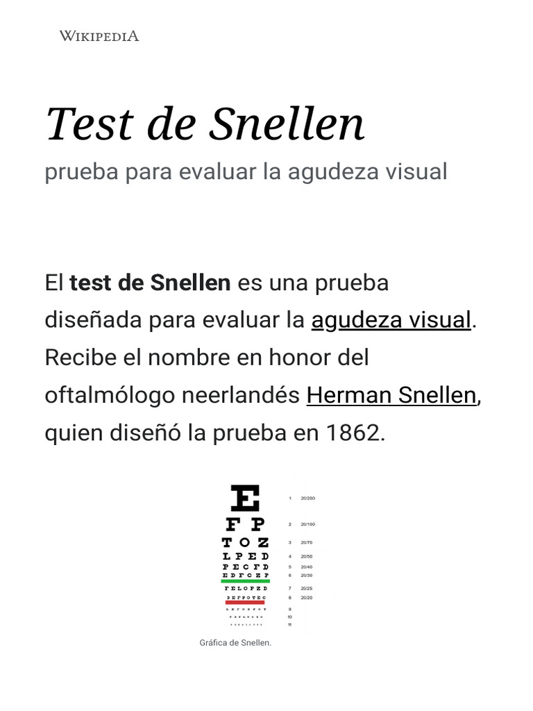 Test de Snellen - Wikipedia, La Enciclopedia Libre | PDF | Visión ...