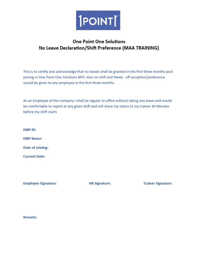 No Leave Shift Exception Declaration 2 Pdf 