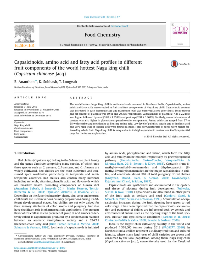 Capsaicinoids, Amino Acid and Fatty Acid Profiles in Different Fruit ...