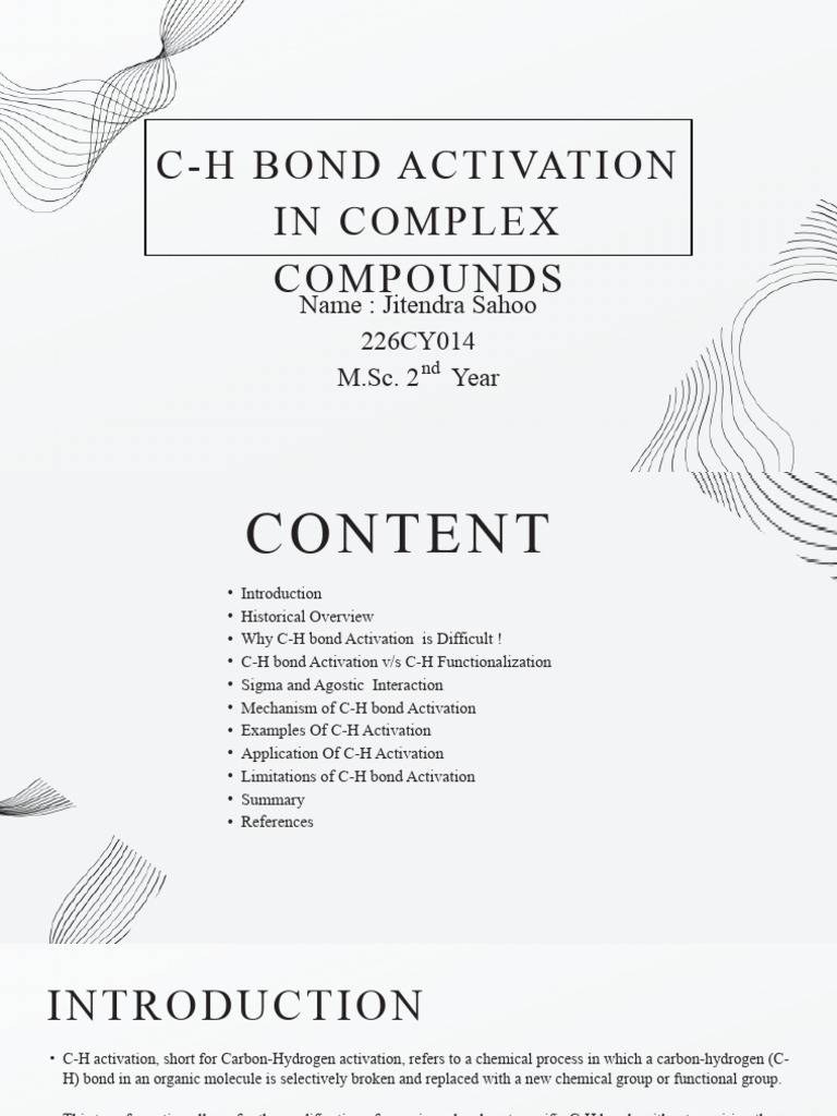 C-H Activation in Complex Compound Presentation | PDF | Chemical Bond ...