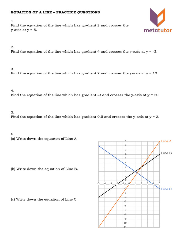 Equation of A Line - Practice Questions | PDF