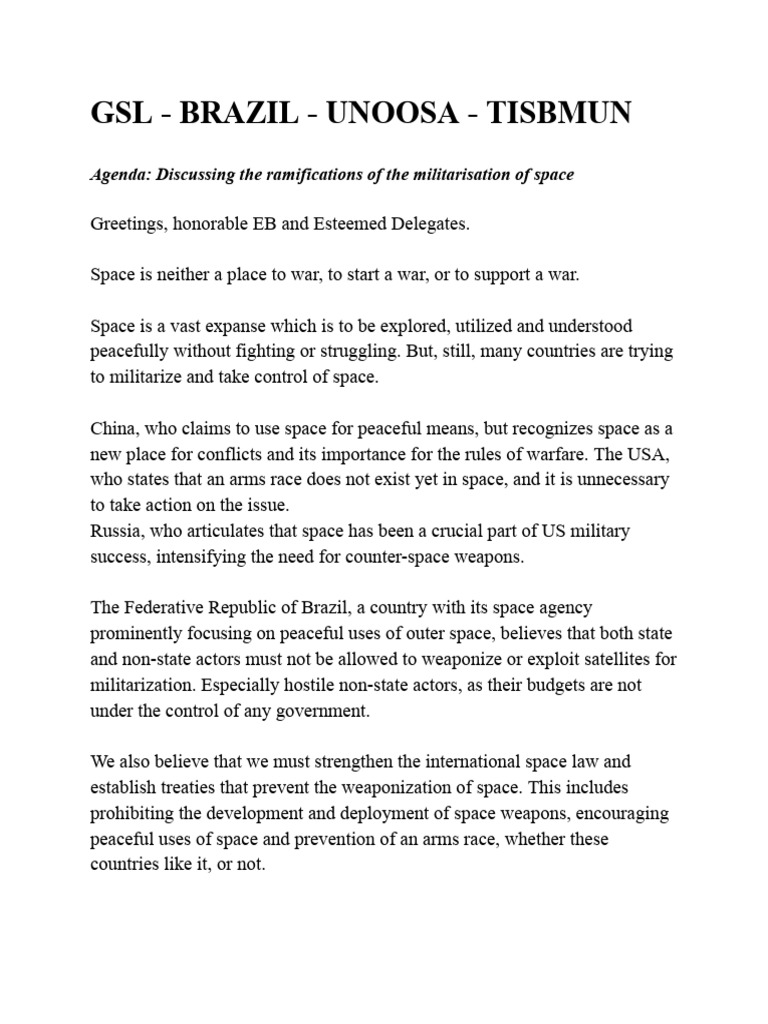 GSL - Brazil - Unoosa - Tisbmun | PDF