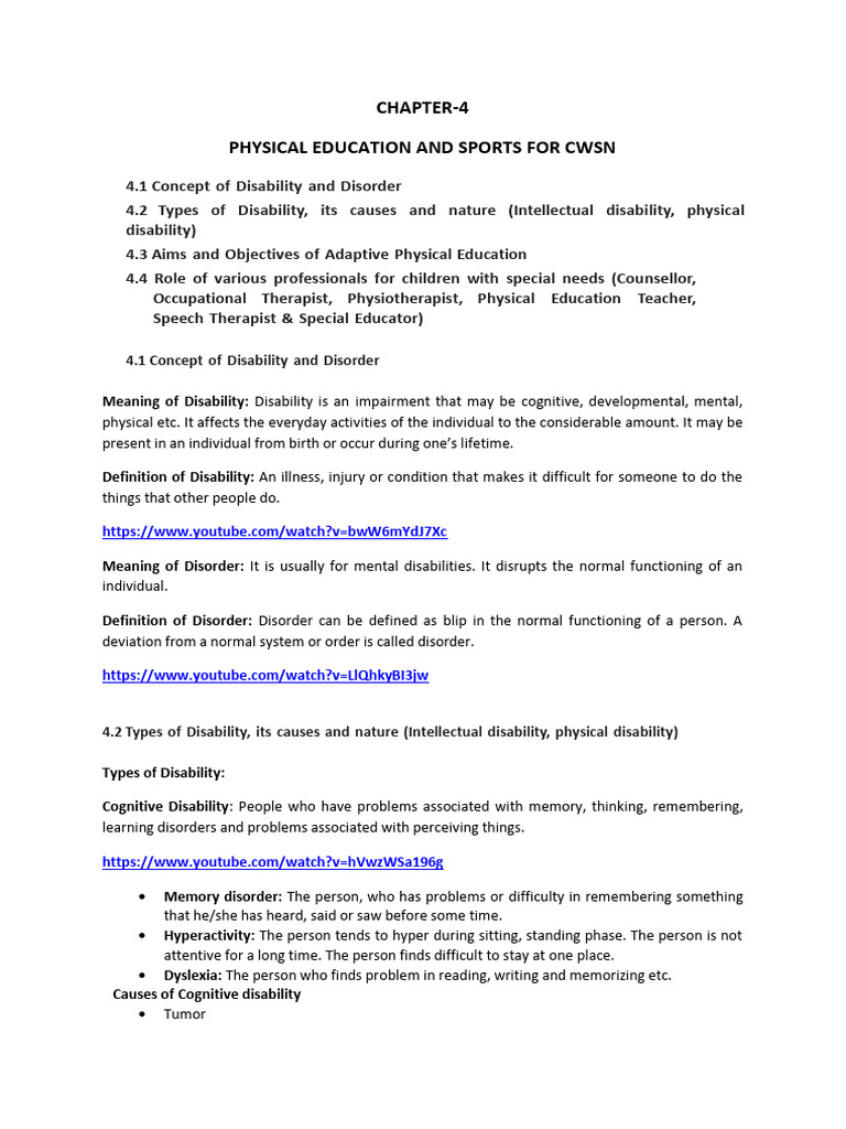 Class 11 Chapter-4 Physical Education and Sports For CWSN Session 2022-2023 | Download Free PDF ...
