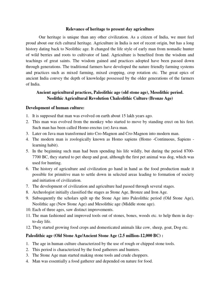 Ancient Agricultural Practices Paleolithic Age Old Stone Age Mesolithic Period Pdf