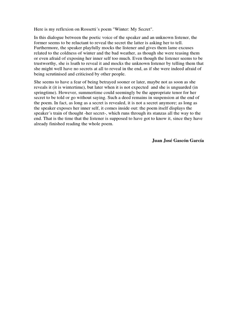 Winter - My Secret (Interpretation) | PDF | Poetry | General Fiction