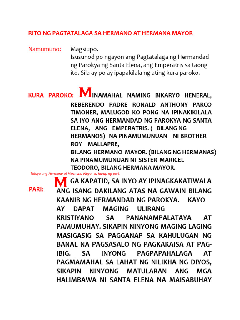 Rito NG Pagtatalaga NG Hermandad de Santa Elena PDF | PDF
