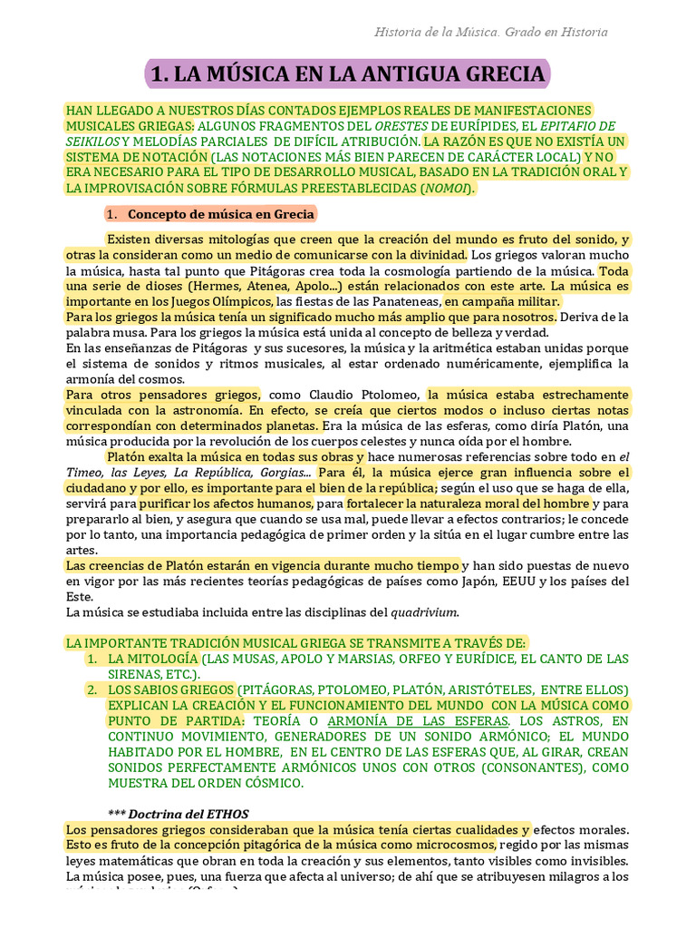 Tema 1. La música en la antigua Grecia | PDF | Modo (música) | Platón