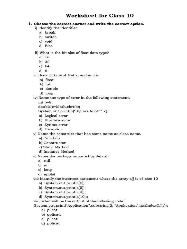 Worksheet3 Class10 Computer Icse 2024 | PDF | Class (Computer Programming) | Method (Computer ...