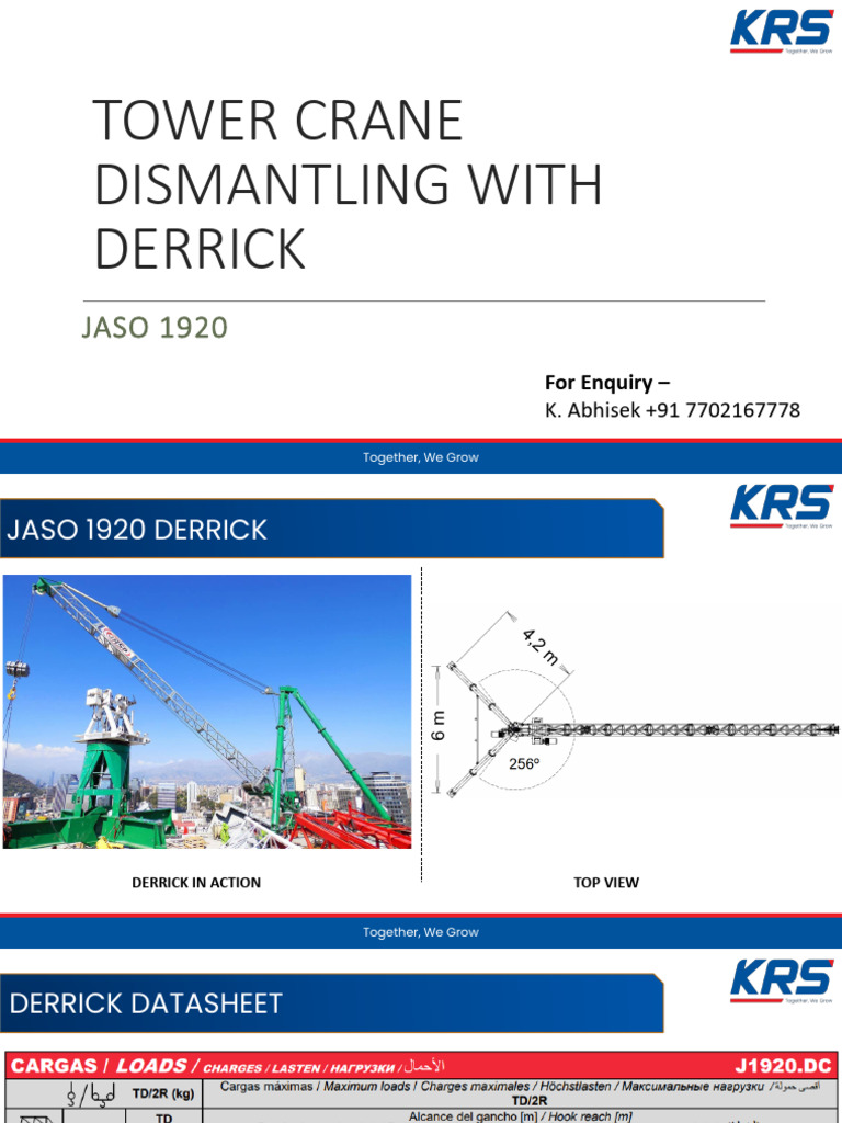 Tower Crane Dismantling Using Derrick JASO 1920 | PDF | Crane (Machine ...