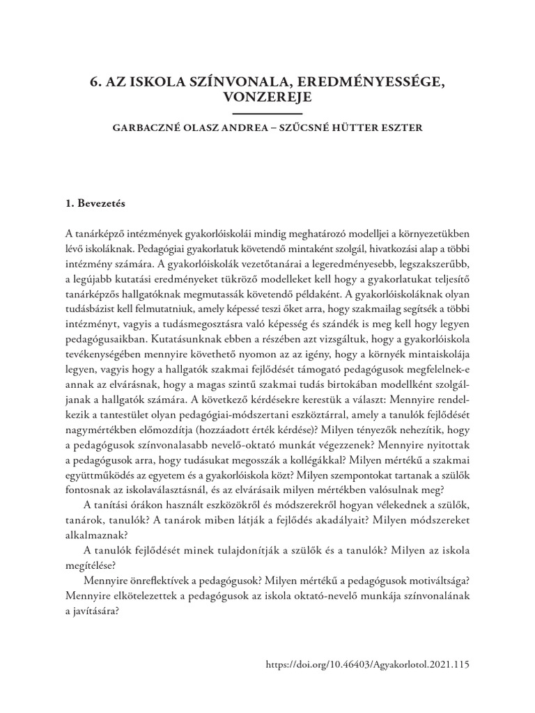 Az Iskola Színvonala, Eredményessége | PDF