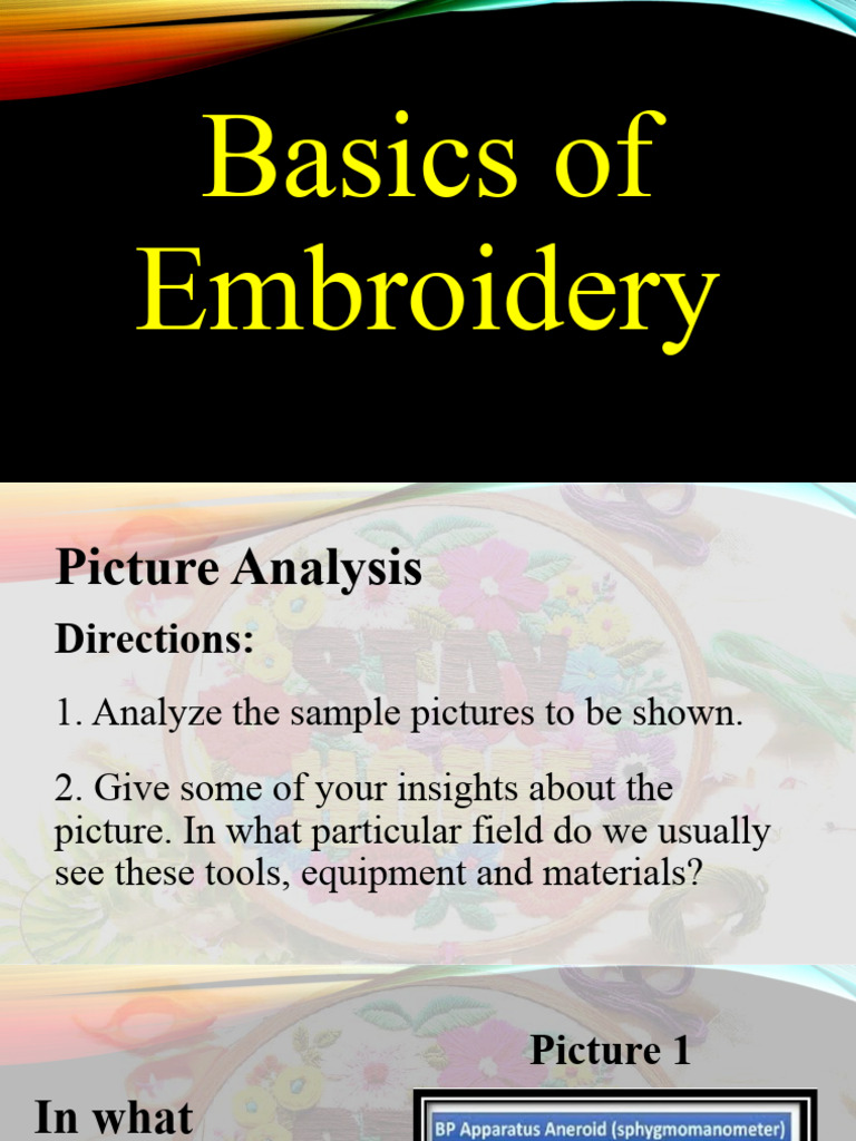 Week 1 Lesson 1 Embroidery | PDF | Embroidery | Sewing