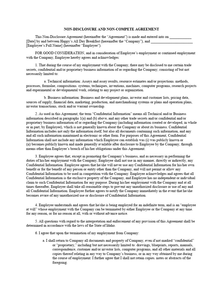 ND and NCA | PDF | Employment | Non Disclosure Agreement