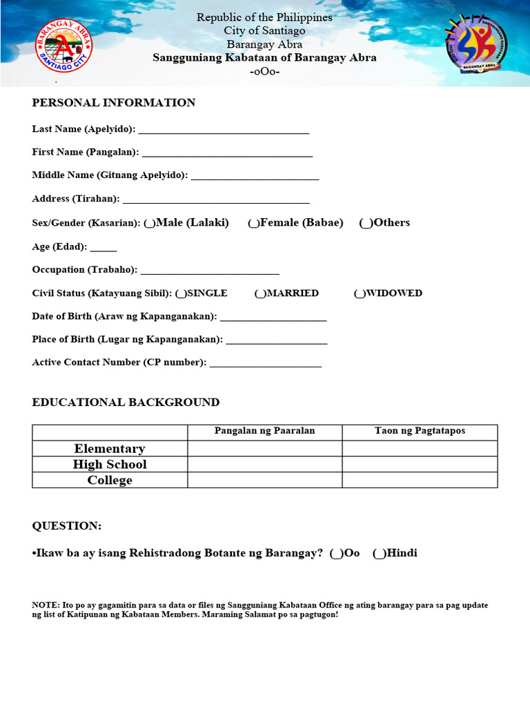 00 KK Profiling Form | PDF