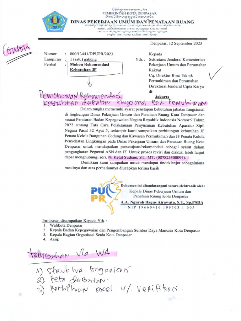 Contoh Surat Formasi Jabatan Fungsional Bid. Permukiman | PDF