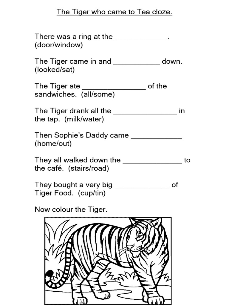 The Tiger Who Came To Tea Cloze | PDF | Cooking, Food & Wine