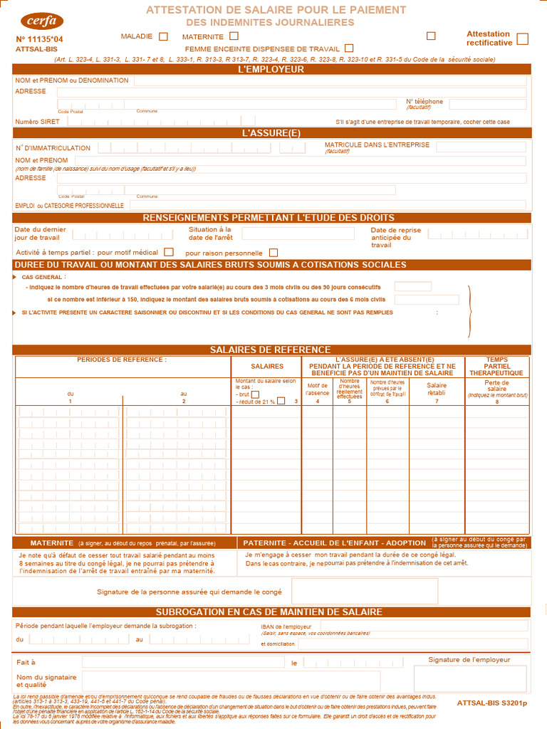 Attestation Salaire Indemnités Journalières | PDF | Salaires | Éthique ...