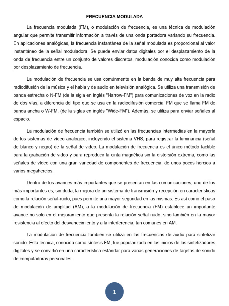 Frecuencia Modulada Ensayo | PDF | Modulación de frecuencia | Modulación
