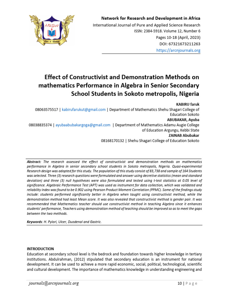 Effect of Constructivist and Demonstration Methods On | PDF | Constructivism (Philosophy Of ...