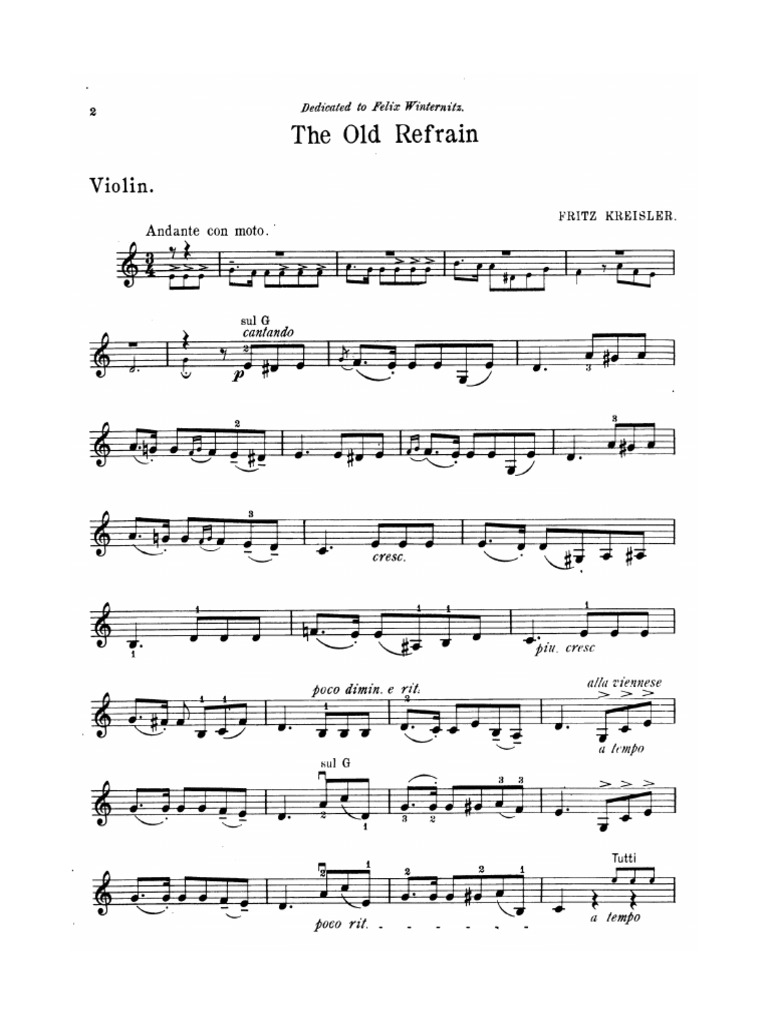 Filesdownloadclassicalkreisler The Old Refrain Violin PDF | PDF