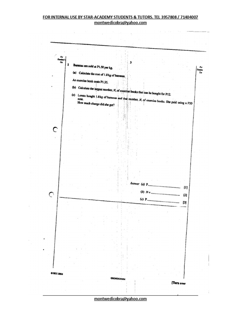 BGCSE Maths Pp2 2004 | PDF