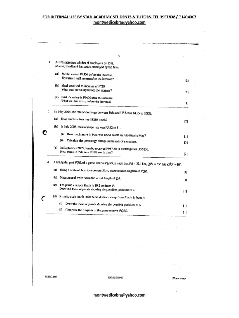 BGCSE Maths Pp3 2007 | PDF