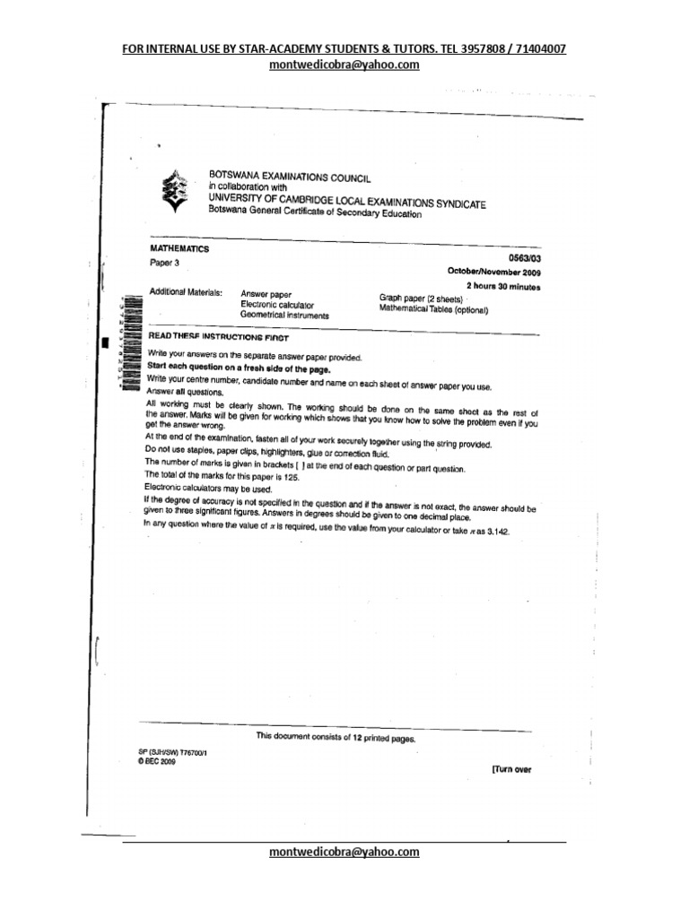 BGCSE Maths Pp3 2009 | PDF