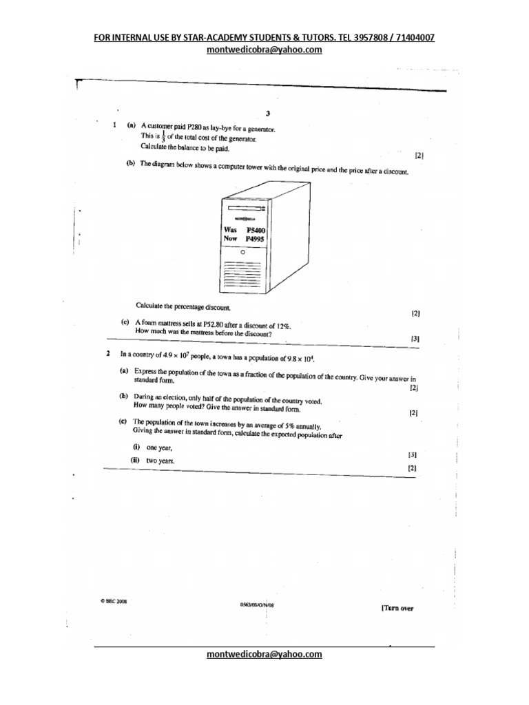 BGCSE Maths Pp3 2008 | PDF