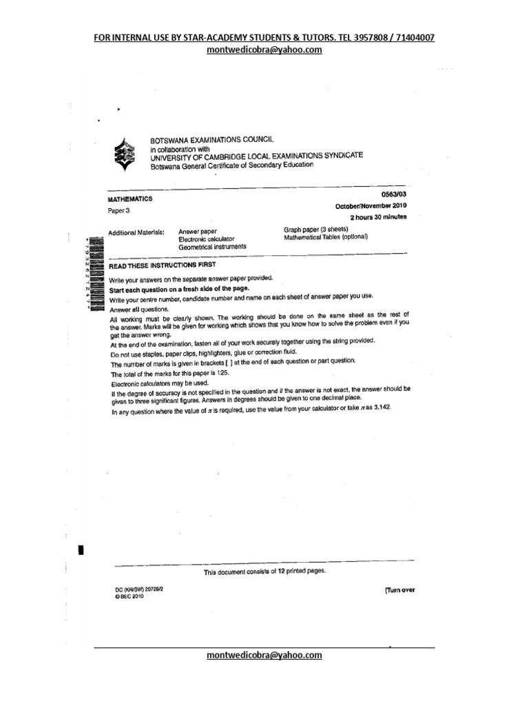 BGCSE Maths Pp3 2010 | PDF