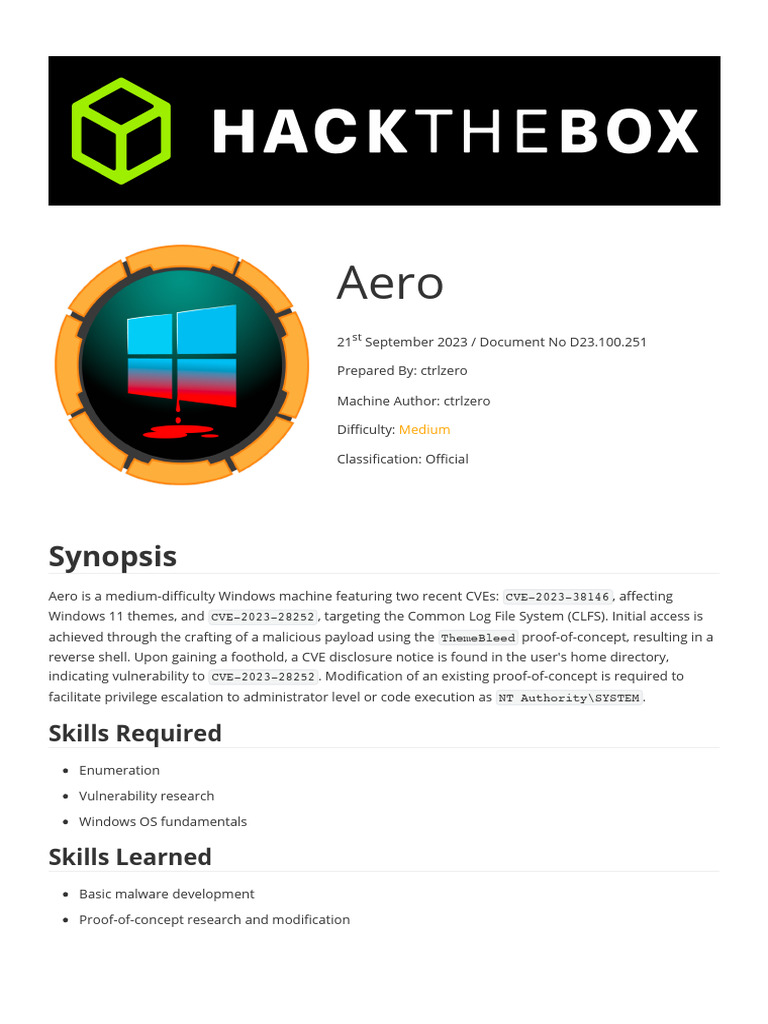 Aero HackTheBox Solution | Download Free PDF | Security | Computer Security