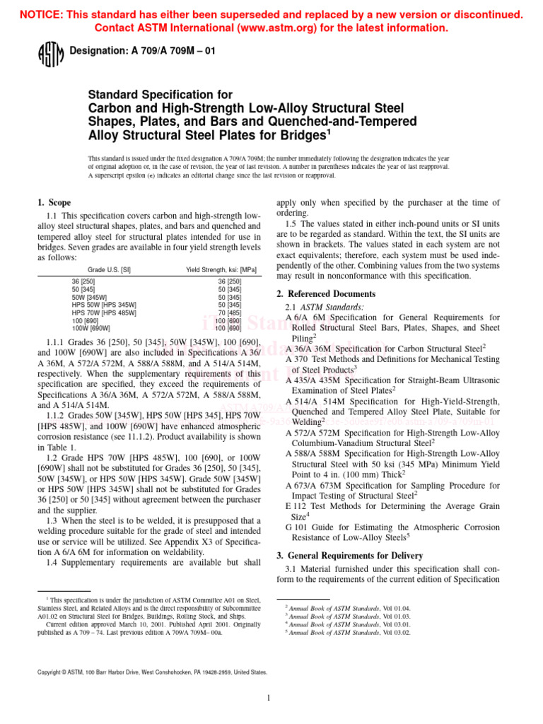 Astm A709 A709m 01 | PDF | Steel | Heat Treating
