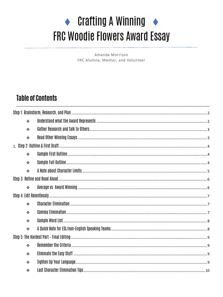 Winning FRC Woodie Flowers Essays Guide | PDF | Comma | Mentorship