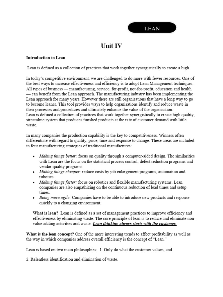 BPM - Lean Unit 4 | PDF | Lean Manufacturing | Inventory