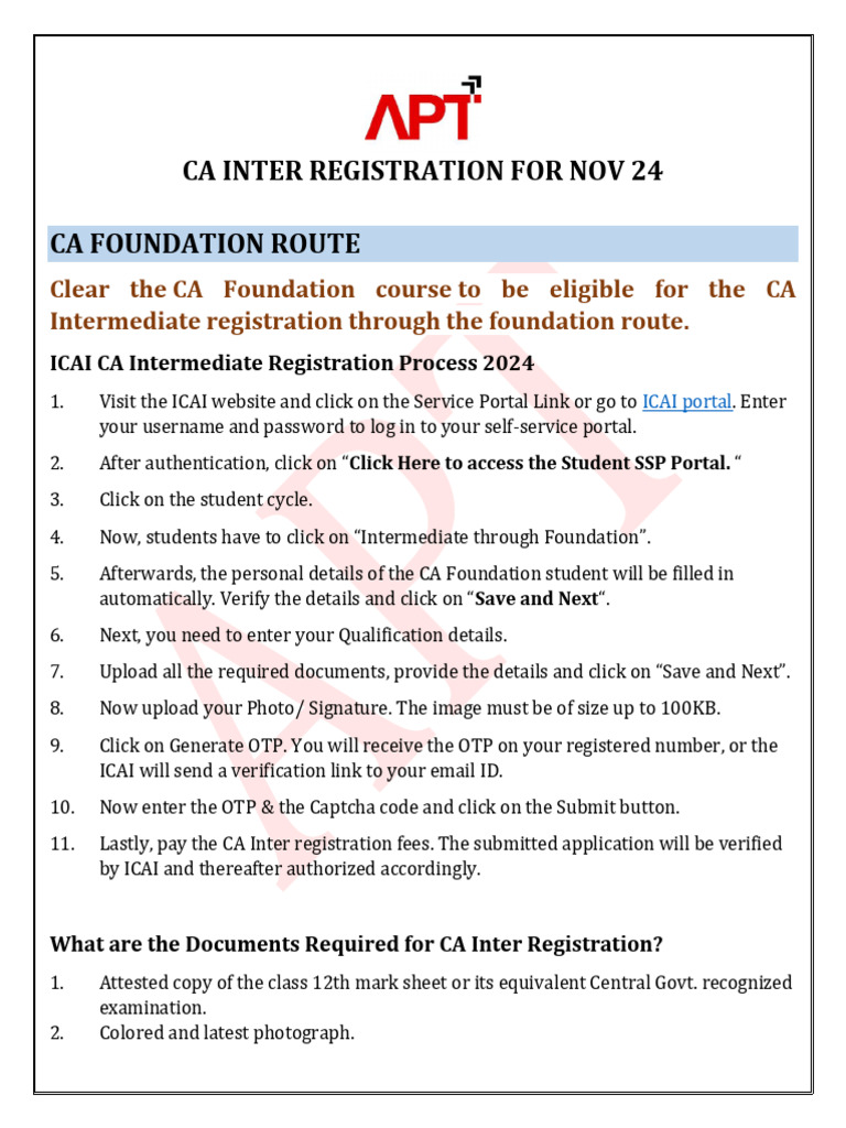 CA Inter Registration For Nov 24 | PDF | Authentication | Password