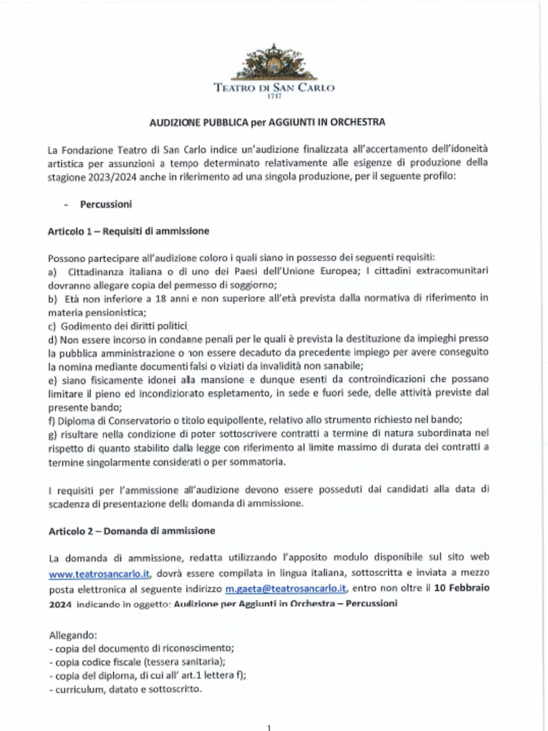 Audizione Stagione 23 24 Percussioni | PDF