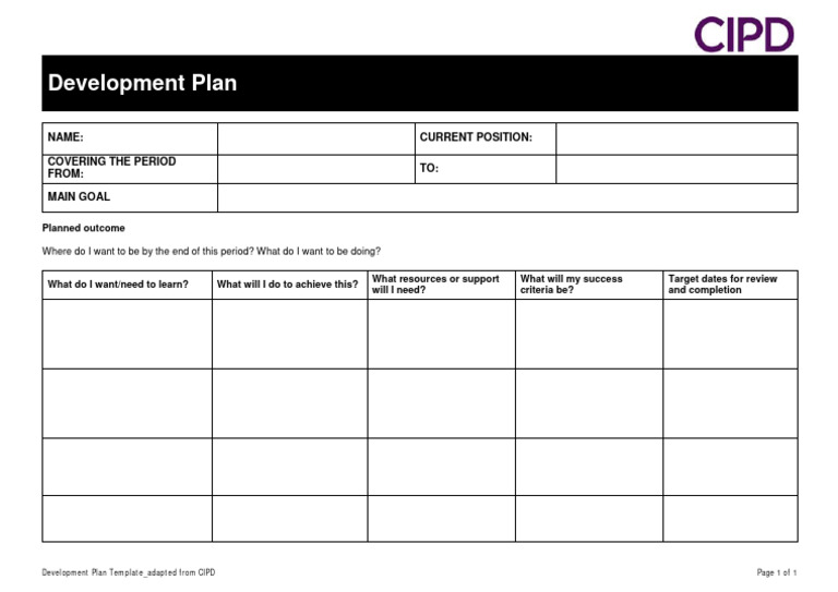 Development Plan Template Adapted From CIPD | PDF | Career & Growth ...